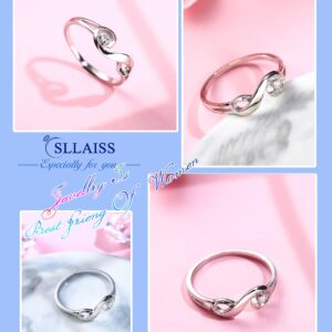 Sllaiss Cubic Zirconia Infinity Rings for Women CZ Promise Engagement Band Rings 925 Sterling Silver Wedding Ring Size 5-9 (7)