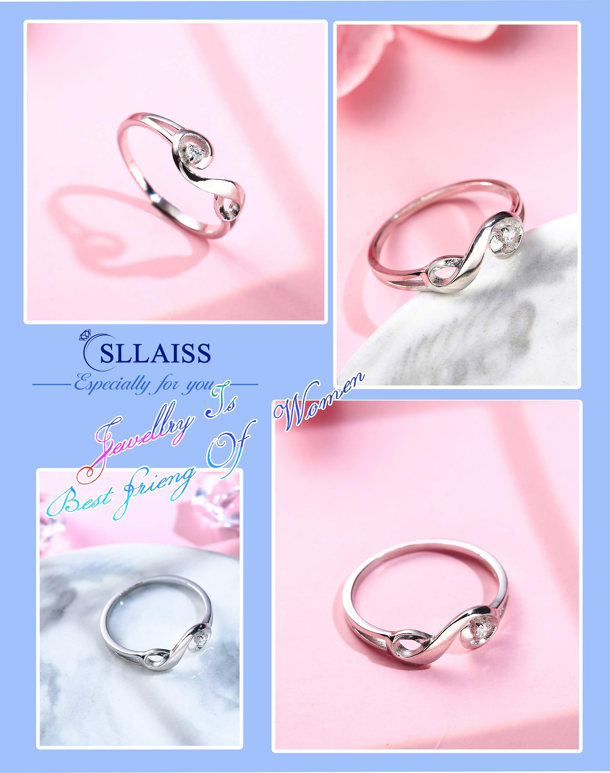 Sllaiss Cubic Zirconia Infinity Rings for Women CZ Promise Engagement Band Rings 925 Sterling Silver Wedding Ring Size 5-9 (7)