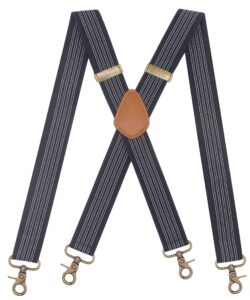 timiot mens suspender 4 swivel strong hooks adjustable braces elastic comfortable x style heavy duty strap (navy white stripe)