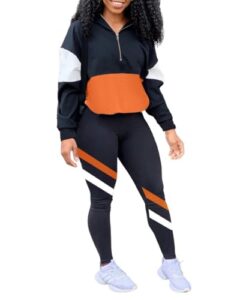 eosiedur women's two piece outfits zip top jacket and elastic waistband pant women sweatsuit tracksuit sets, black m