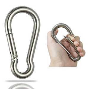 grandbuy 4 inch large spring snap hook carabiner, 304 stainless steel snap hook heavy duty carabiner clip, stainless steel spring snap hook carabiner carabiner outdoor (4 inch,2 pack)