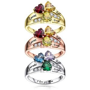 orfan personalized mothers rings with 3 simulated birthstones and names sterling silver family name ring for women custom anniversary rings christmas gift for mother grandmother (silver)