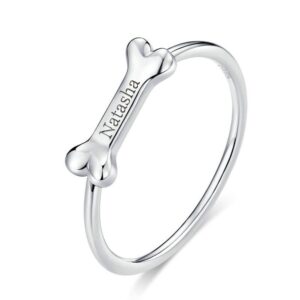 suxerlry sterling silver 925 personalized dog bone shaped ring custom engraved with any name (silver)