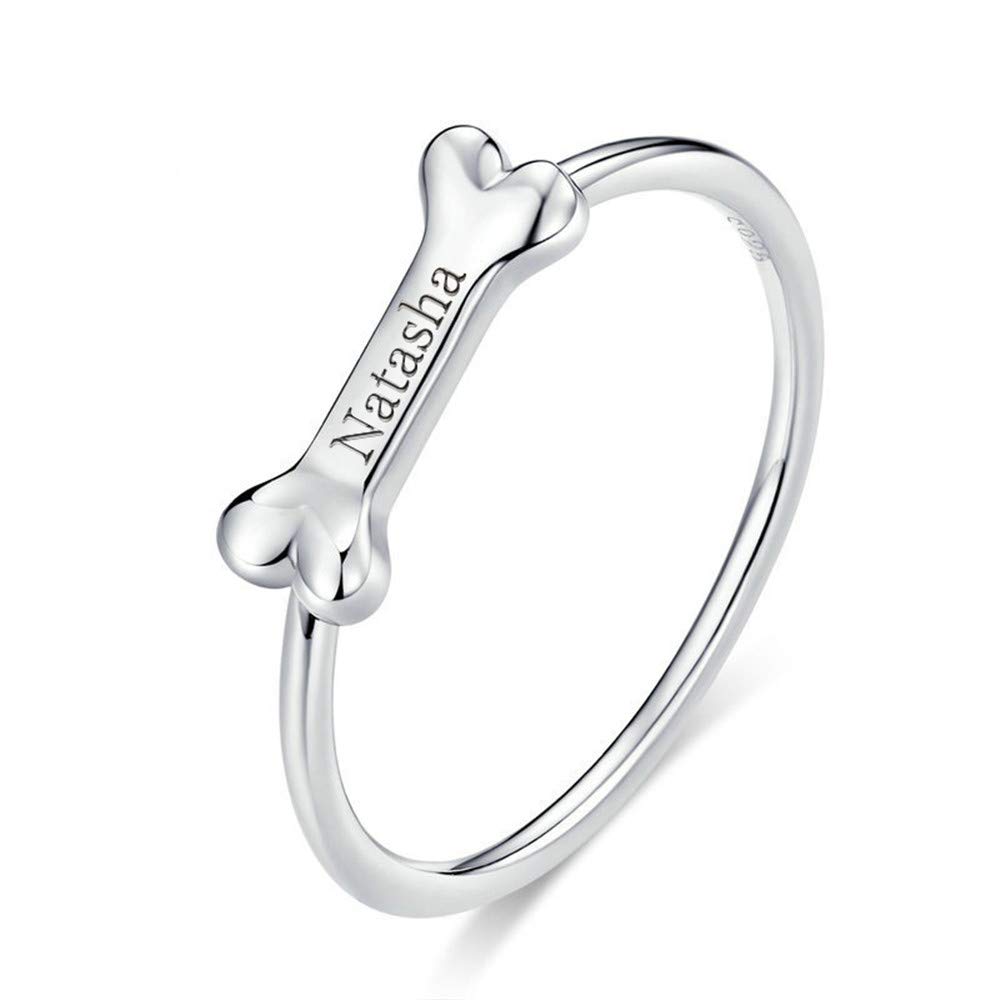 Suxerlry Sterling Silver 925 Personalized Dog Bone Shaped Ring Custom Engraved with Any Name (Silver)