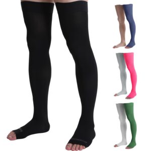 Doc Miller Thigh High Open Toe Compression Stockings 20-30mmHg for Varicose Veins, Pregnancy Support Open Toe Thigh High Compression Socks for Women and Men - 1 Pair Black Large