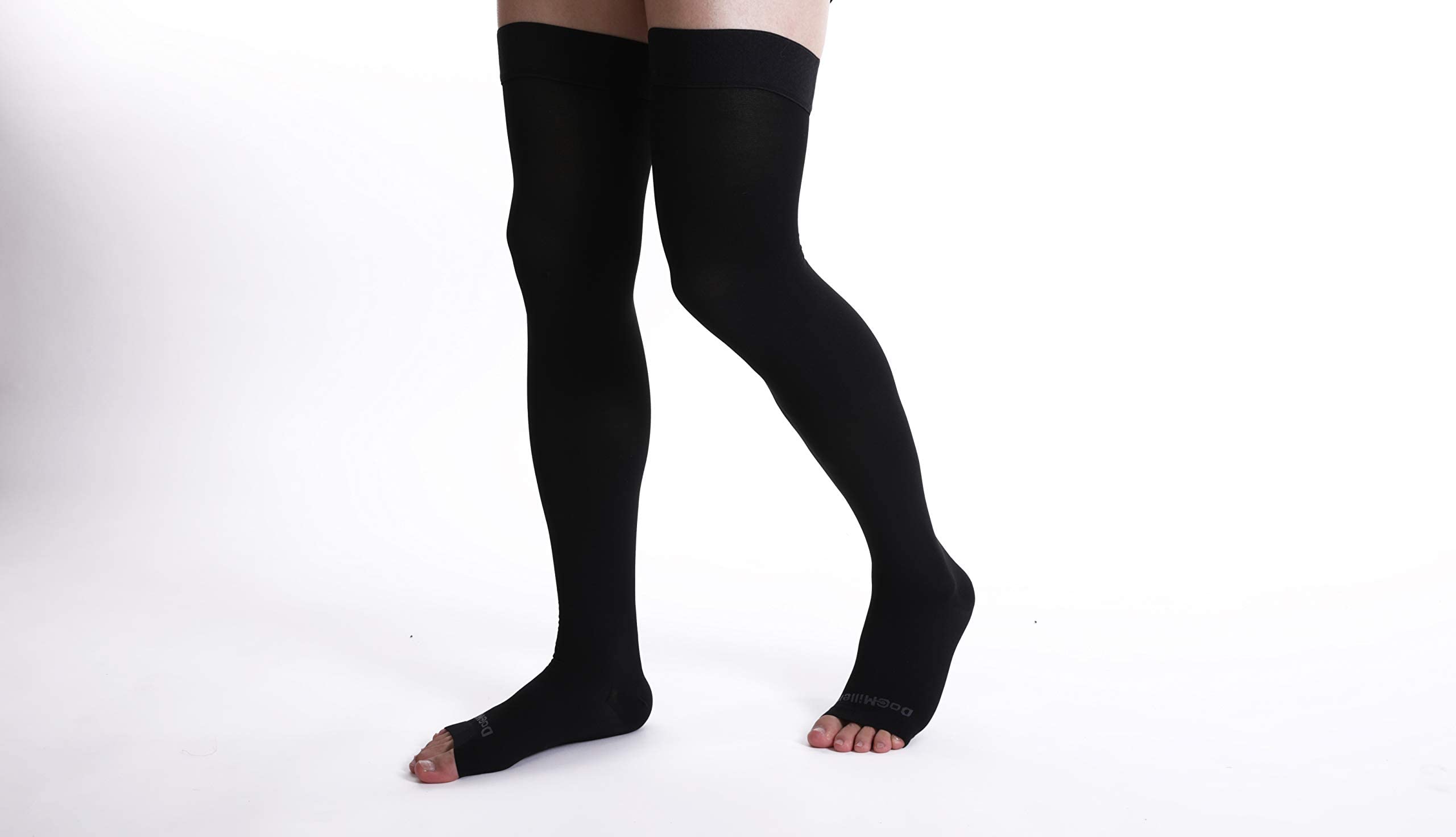 Doc Miller Thigh High Open Toe Compression Stockings 20-30mmHg for Varicose Veins, Pregnancy Support Open Toe Thigh High Compression Socks for Women and Men - 1 Pair Black Large