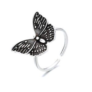 retro butterfly opening rings for women silver-plated rings lovely animal jewelry valentine gift adjustable size (hlmy004 style 1)