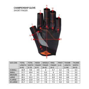 Gill Championship Sailing Gloves - Short Finger with 3/4 Length Fingers- Dura-Grip Fabric 50+ UV Sun Protection & Water Repellent - Black