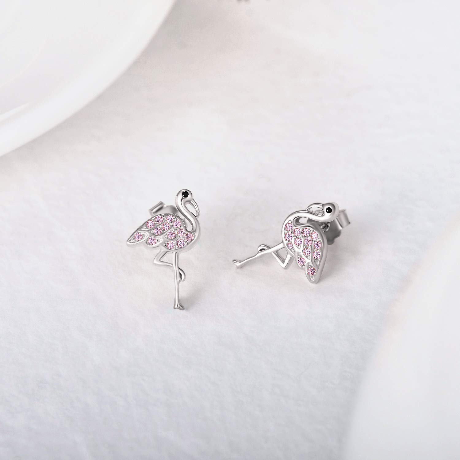 TANGPOET Kawaii Flamingo Stud Earrings for Women 925 Sterling Silver Nickel Free Flamingo Earrings for Sensitive Ears Flamingo Jewelry Gifts for Birthday Christmas Valentines Mothers Day