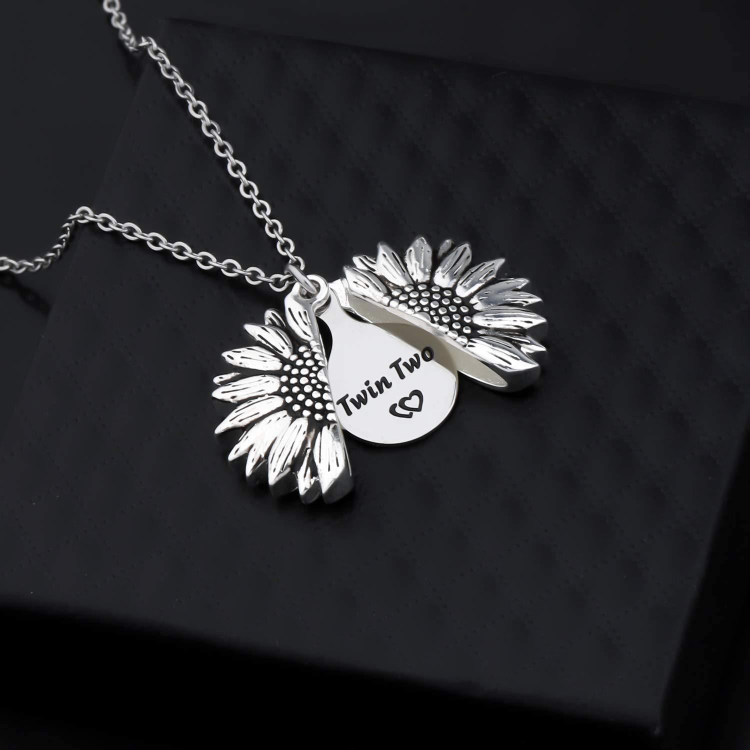 Gzrlyf Twin One Twin Two Necklaces Sunflower Locket Necklace Twins Jewelry Twin Sister Gifts (Twins Necklace Set)