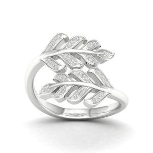 sterling silver 1/6ct.tdw leaf bypass promise ring for women(i-j, i2)