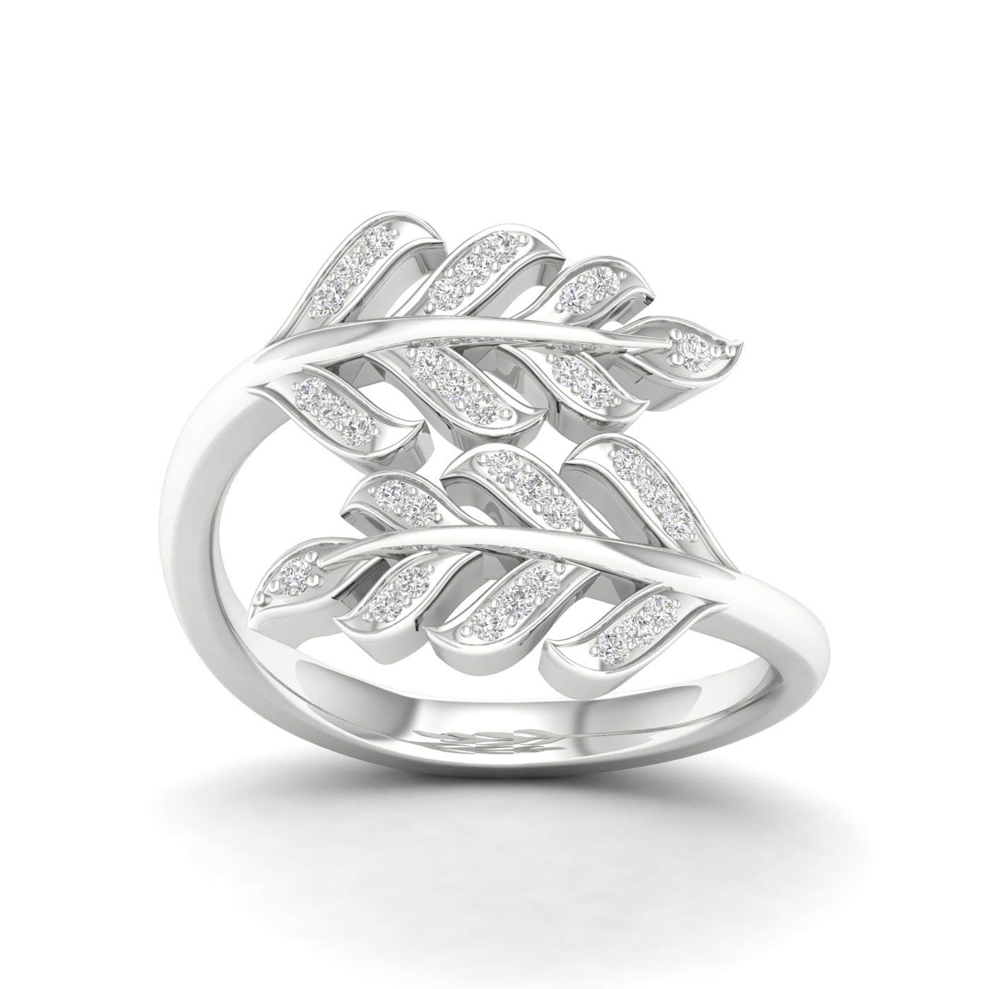 Sterling Silver 1/6ct.TDW Leaf Bypass Promise Ring for Women(I-J, I2)