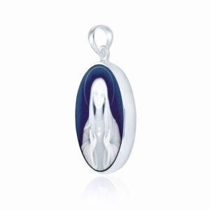 Personalize Vintage Style Simulated Blue Agate Miraculous Our Lady Of Guadalupe Blessed Madonna Oval Virgin Mary Cameo Pendant Necklace For Women .925 Sterling Silver