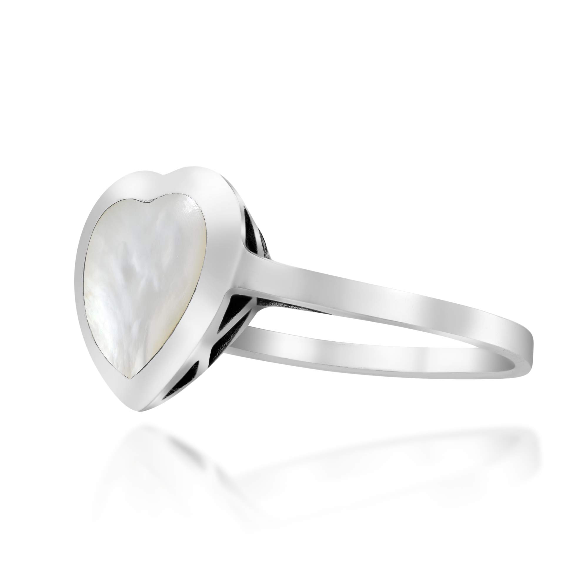 AeraVida Heart of Compassion White Mother of Pearl Inlay .925 Sterling Silver Ring (8)