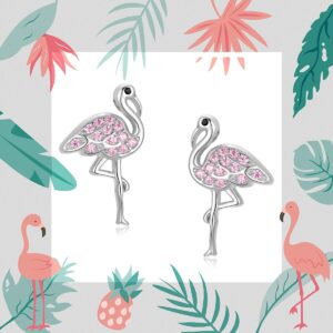 TANGPOET Kawaii Flamingo Stud Earrings for Women 925 Sterling Silver Nickel Free Flamingo Earrings for Sensitive Ears Flamingo Jewelry Gifts for Birthday Christmas Valentines Mothers Day