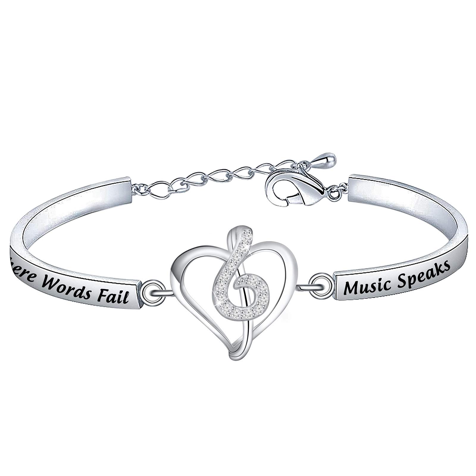 TGBJE Music Bracelet Music Gift Where Words Fail Music Speak Music Lover Gift Music Teacher Gift (Music bangle)