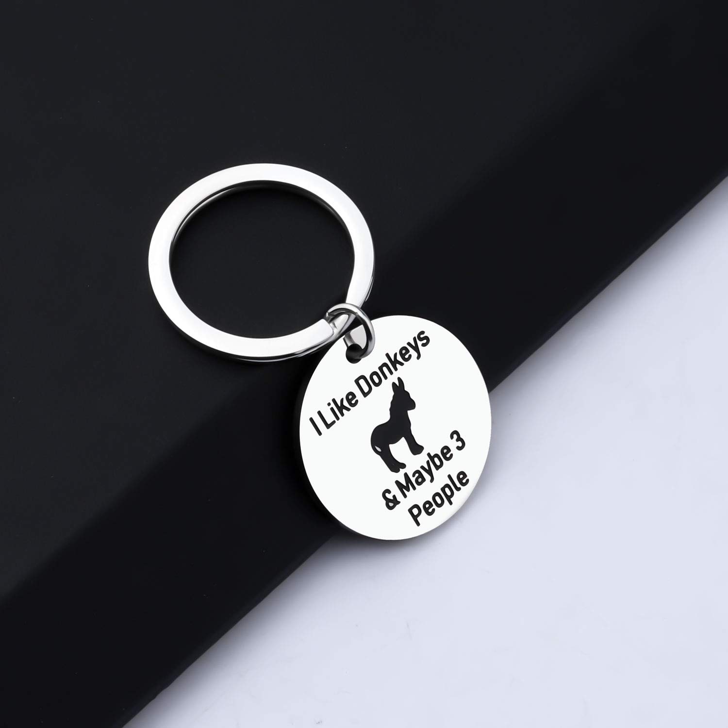 BEKECH Funny Donkey Gift Donkey Keychain I Like Donkeys & Maybe 3 People Donkey Theme Keychain Gift for Donkey Lovers Animal Lovers Horse Gift for Men Women (silver)