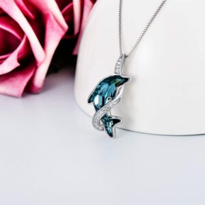 TOUPOP Dolphin Gifts for Women 925 Sterling Silver Dolphin Necklace Pendant with Blue Crystal Dolphin Lovers Jewelry Gifts for Women Mom Girlfriend Wife Birthday Anniversary Christmas