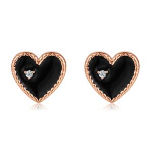 qings rose gold black heart stud earrings 925 sterling silver exquisite sparkling star cubic zircon as birthday gift for women