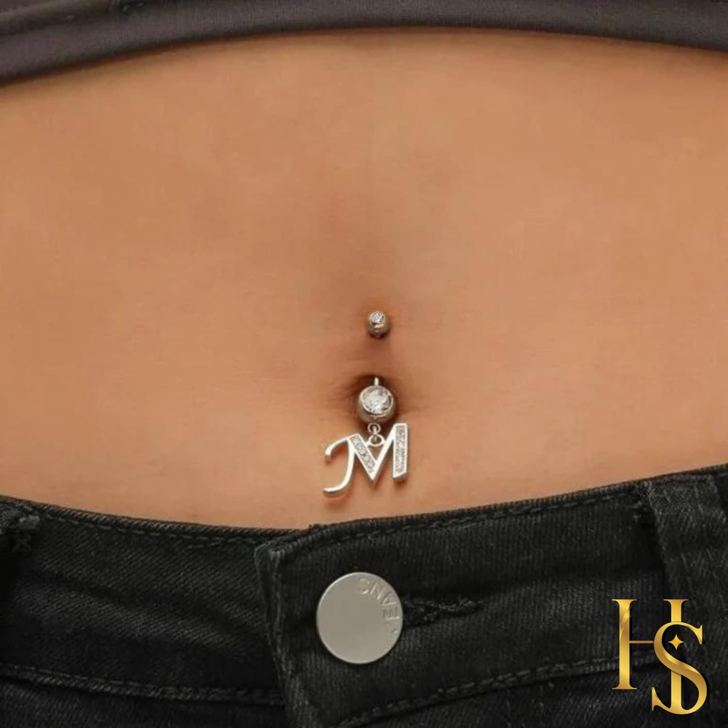 HighSpark Initial Belly Button Rings- 316L Surgical Steel- 14G(1.6mm)- AAA+ CZ Crystals- Silver A-Z Letter Belly Button Rings - Initial L - BB-012