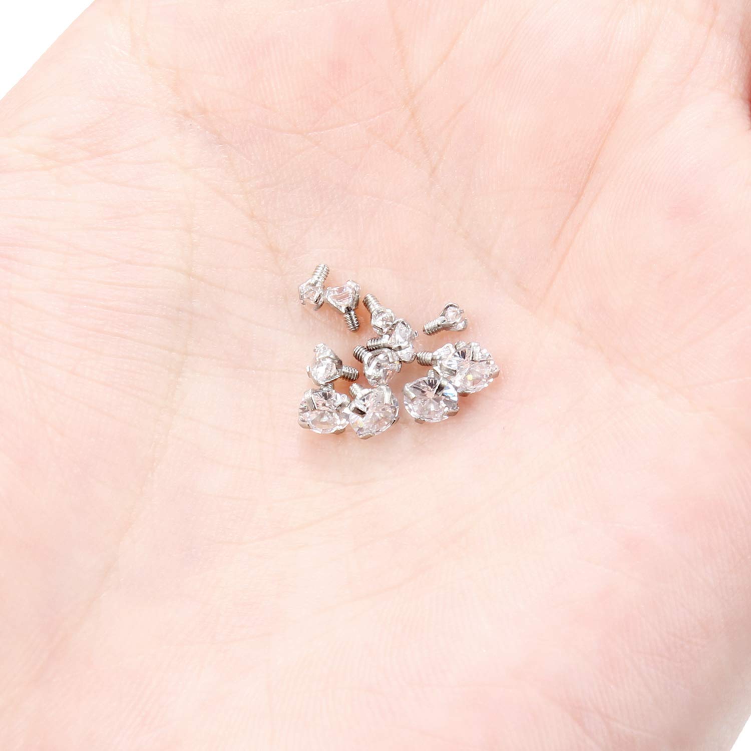 Dyknasz 12PCS 14G Grade 23 Titanium Dermal Anchor Tops Internally Threaded Clear Gem Piercing Jewelry for Women Men