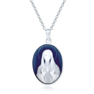 personalize vintage style simulated blue agate miraculous our lady of guadalupe blessed madonna oval virgin mary cameo pendant necklace for women .925 sterling silver