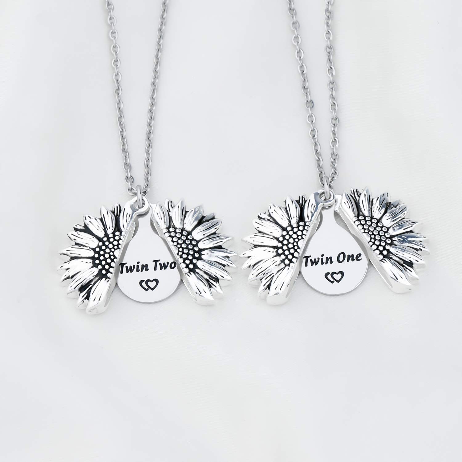 Gzrlyf Twin One Twin Two Necklaces Sunflower Locket Necklace Twins Jewelry Twin Sister Gifts (Twins Necklace Set)