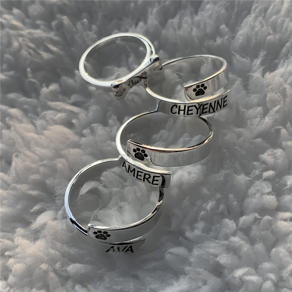 Suxerlry Sterling Silver 925 Personalized Dog Bone Shaped Ring Custom Engraved with Any Name (Silver)