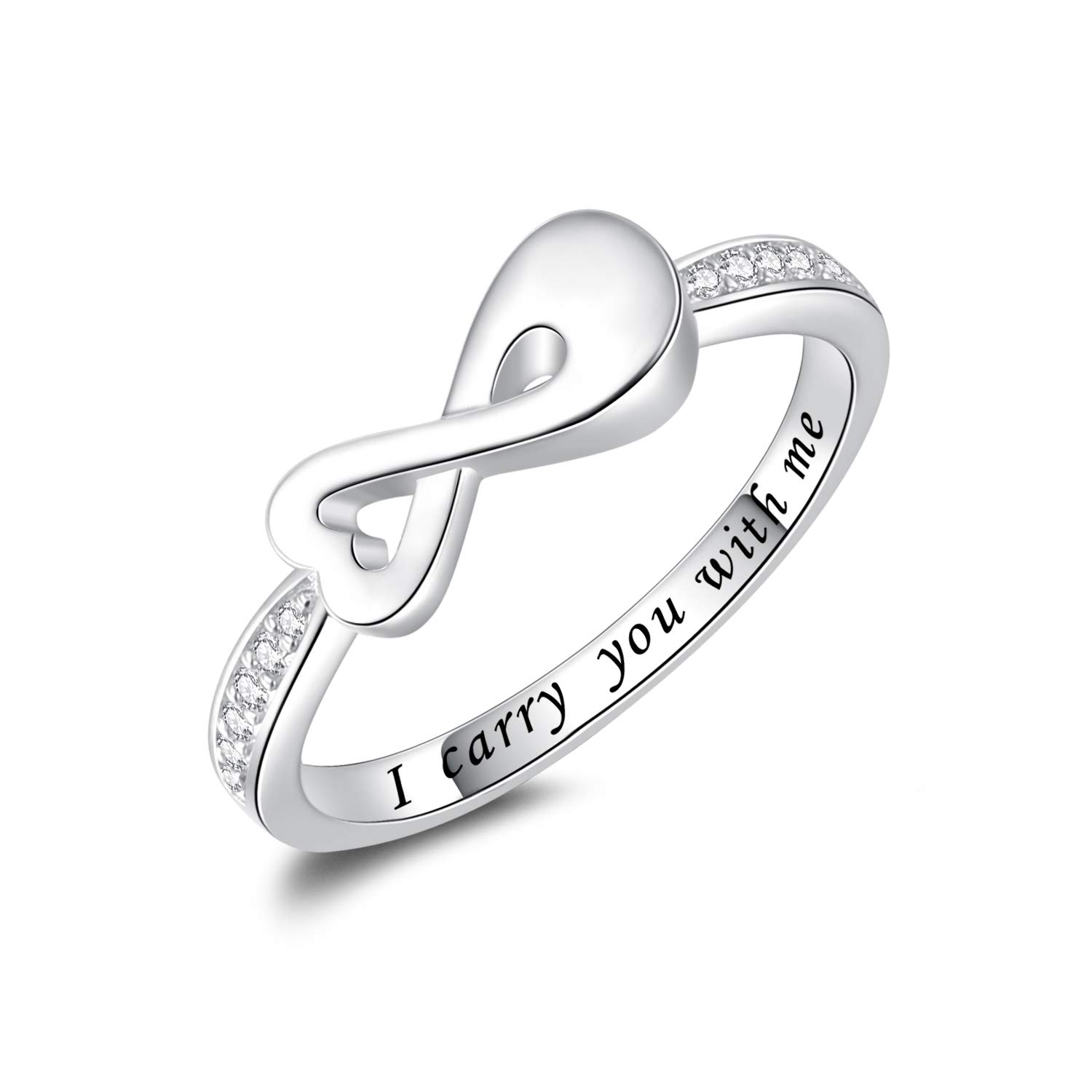 Fookduoduo Infinity Cremation Ring for Ashes - 925 Sterling Silver Cremation Urn Jewelry I Carry You with me Memorial Keepsake Locket Rings for Human/Pet Ash (Silver 8)