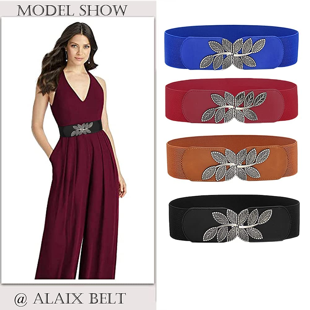 ALAIX Women's Stretchy Belt for Dresses Jumpsuit Coat Belt Vintage Elastic Wide Leaf Waist Belt Waistband