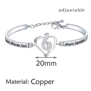 TGBJE Music Bracelet Music Gift Where Words Fail Music Speak Music Lover Gift Music Teacher Gift (Music bangle)