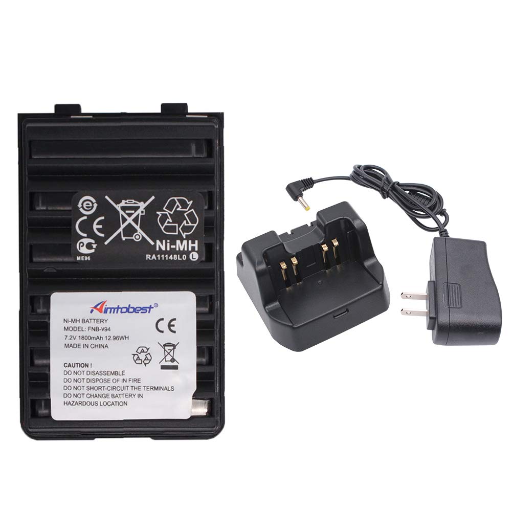 FNB-V94 1800mAh Ni-MH Battery with CD-47 Charger Compatible for Yaesu Vertex FT-60R FT-60 VX-150 VX-160 VX-180 Standard Horizon HX270S HX370S HX500S Radio