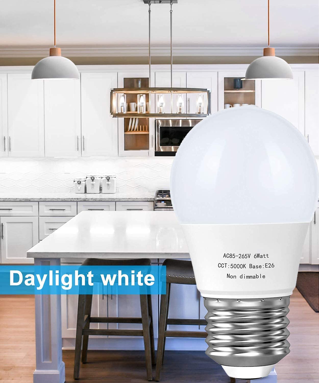 A15 Led Bulb, E26 Base Appliance Light Bulb, 6W(60 Watt Incandescent Equivalent), Ceiling Fan Light Bulbs, 550 LM, Small Lightbulbs, Non-Dimmable, 5000K Daylight, 6 Packs