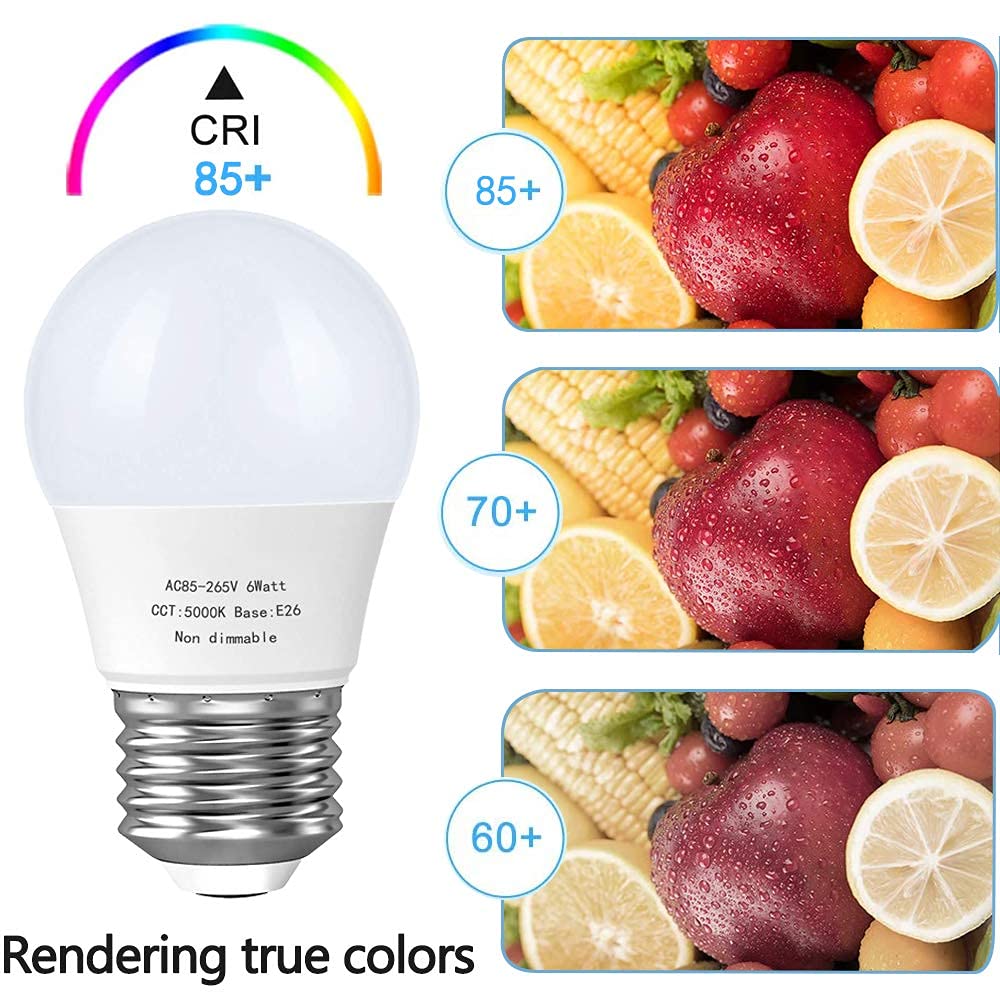 A15 Led Bulb, E26 Base Appliance Light Bulb, 6W(60 Watt Incandescent Equivalent), Ceiling Fan Light Bulbs, 550 LM, Small Lightbulbs, Non-Dimmable, 5000K Daylight, 6 Packs