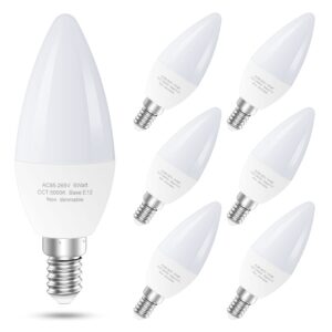 6-pack e12 led ceiling fan light bulbs, 60 watts equivalent candelabra led light bulbs, type b light bulb for chandelier, candle lightbulbs, non-dimmable, 5000k daylight, 6 pcs