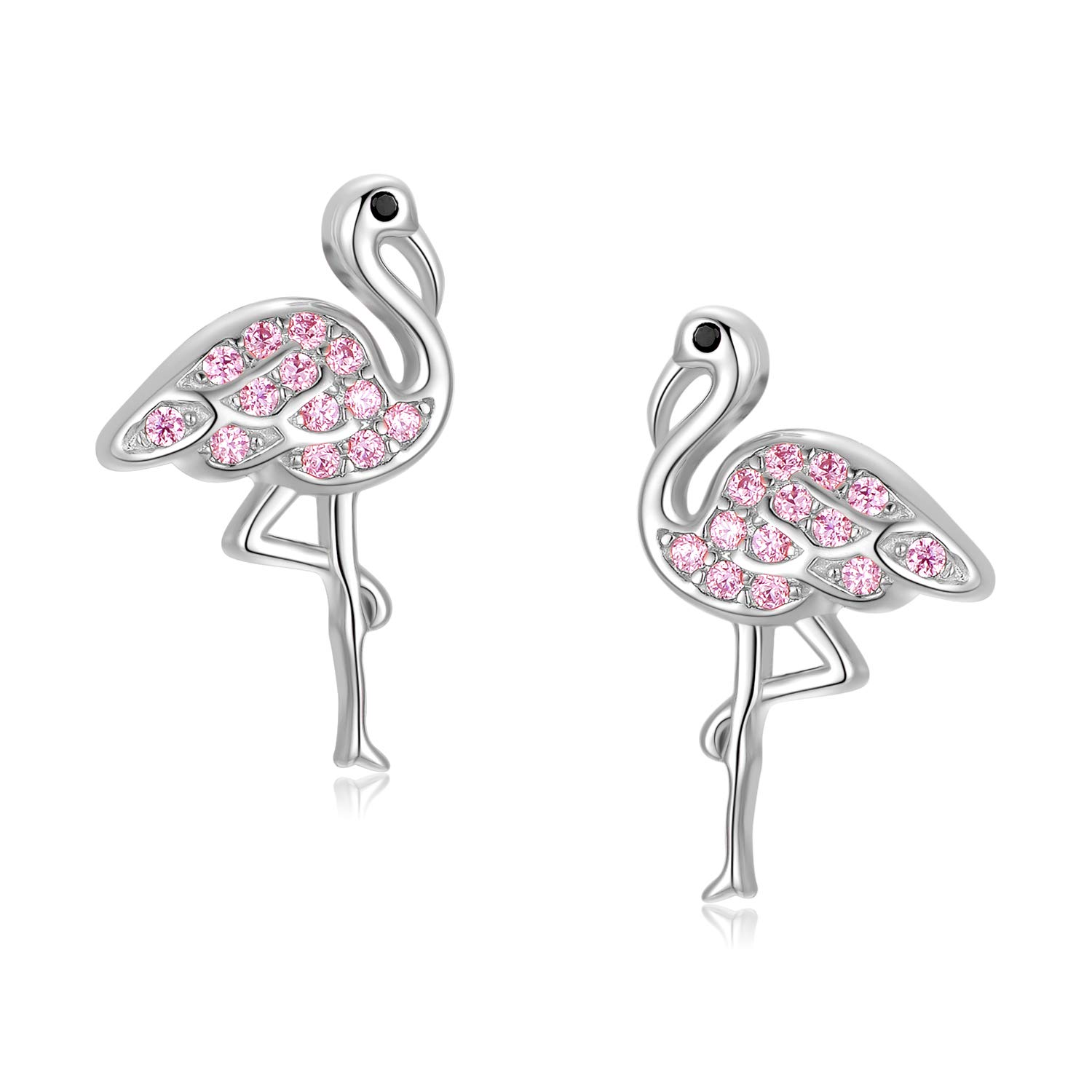 TANGPOET Kawaii Flamingo Stud Earrings for Women 925 Sterling Silver Nickel Free Flamingo Earrings for Sensitive Ears Flamingo Jewelry Gifts for Birthday Christmas Valentines Mothers Day