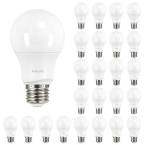 linkind dimmable a19 led light bulbs, 60 watt equivalent, e26 base, 2700k soft white, 9.5w 800 lumens cri80+ 120v, ul listed fcc certified, pack of 24