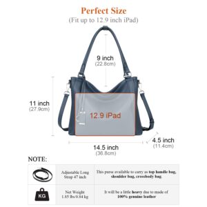 Over Earth Soft Leather Handbags for Women Shoulder Hobo Bag Large Tote Crossbody Bag (O103E Indigo Blue)