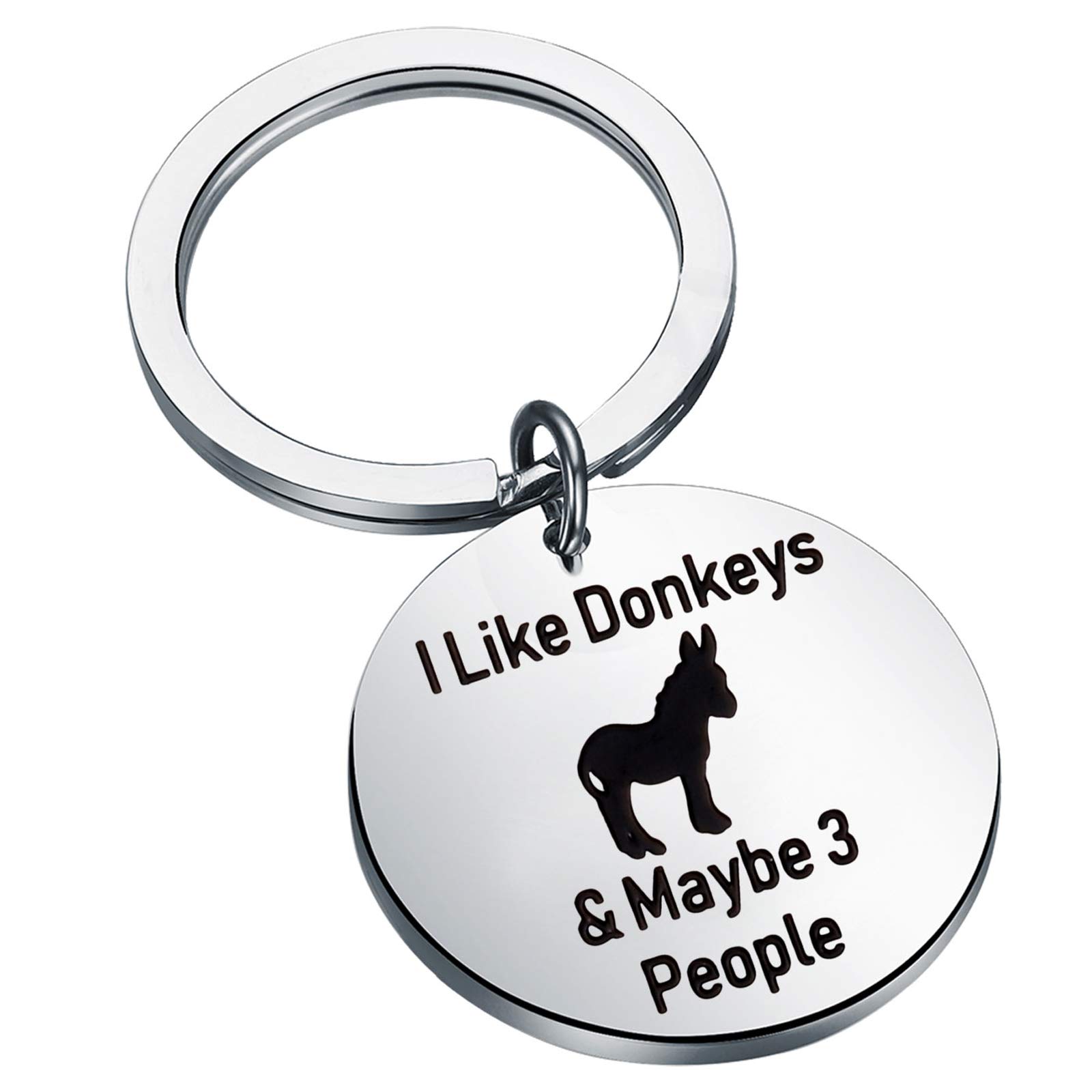 BEKECH Funny Donkey Gift Donkey Keychain I Like Donkeys & Maybe 3 People Donkey Theme Keychain Gift for Donkey Lovers Animal Lovers Horse Gift for Men Women (silver)