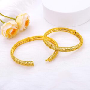 Ethlyn Valentines Day Gifts for her 2Pcs/lot 24k Gold Plated Women Wedding Bangles Bracelets Party Jewelry Birthday Gifts