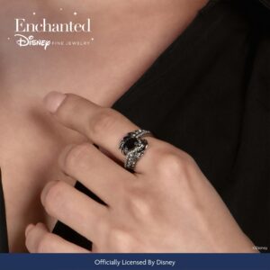 Jewelili Enchanted Disney Fine Jewelry Sterling Silver with Black Rhodium 1/6 Cttw Diamond and Onyx Maleficent Wings Ring