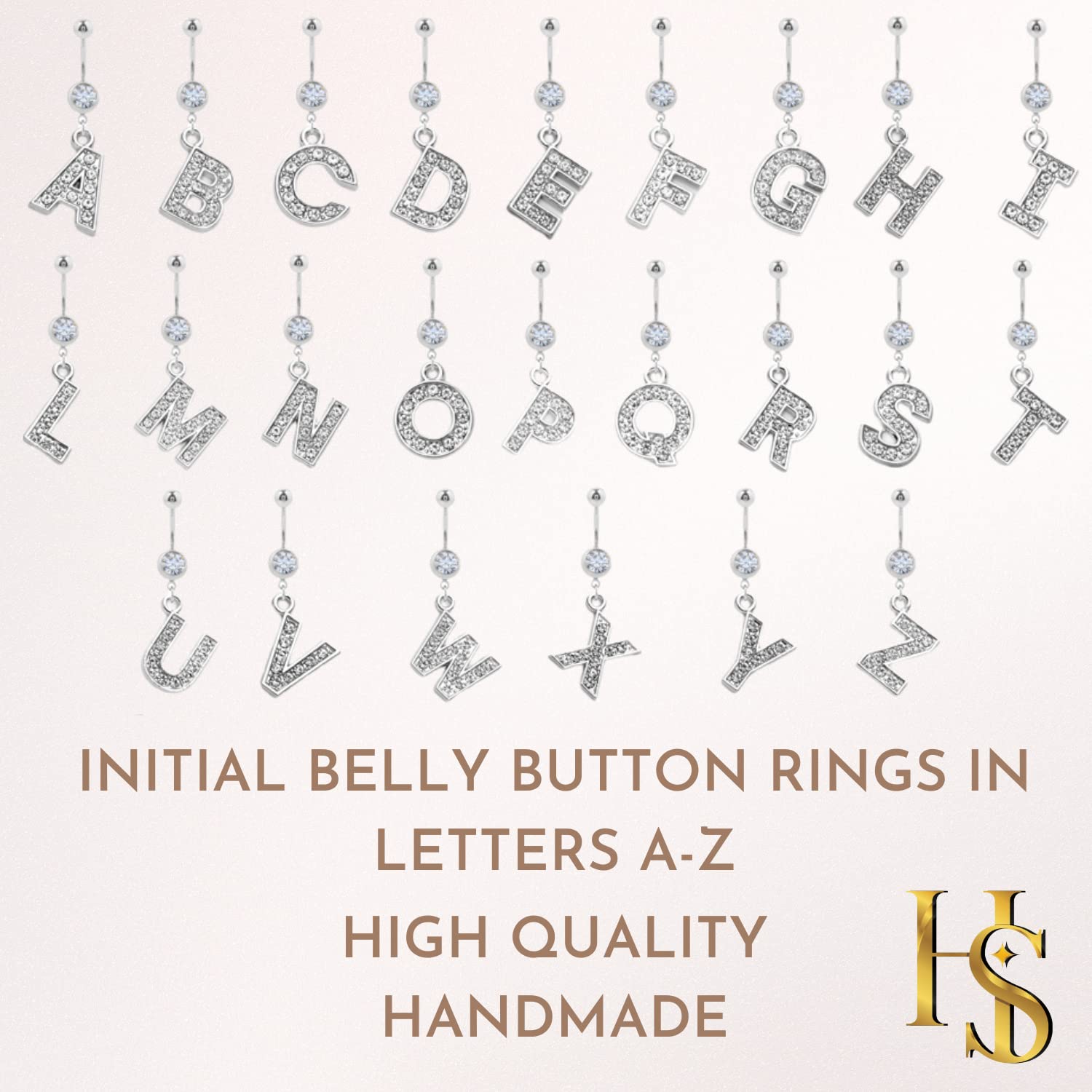 HighSpark Initial Belly Button Rings- 316L Surgical Steel- 14G(1.6mm)- AAA+ CZ Crystals- Silver A-Z Letter Belly Button Rings - Initial L - BB-012