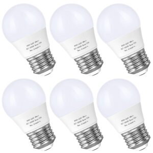 a15 led bulb, e26 base appliance light bulb, 6w(60 watt incandescent equivalent), ceiling fan light bulbs, 550 lm, small lightbulbs, non-dimmable, 5000k daylight, 6 packs