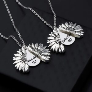 Gzrlyf Twin One Twin Two Necklaces Sunflower Locket Necklace Twins Jewelry Twin Sister Gifts (Twins Necklace Set)