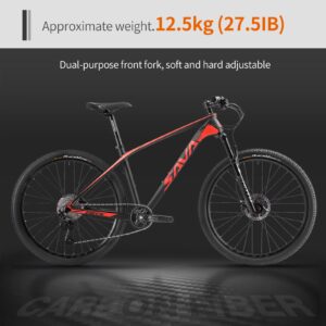 SAVADECK Carbon Fiber Mountain Bike, DECK6.1 MTB 27.5" Complete Hard Tail Mountain Bicycle 12 Speeds with DEORE M6100 Group Set (Black Red, 29x17'')