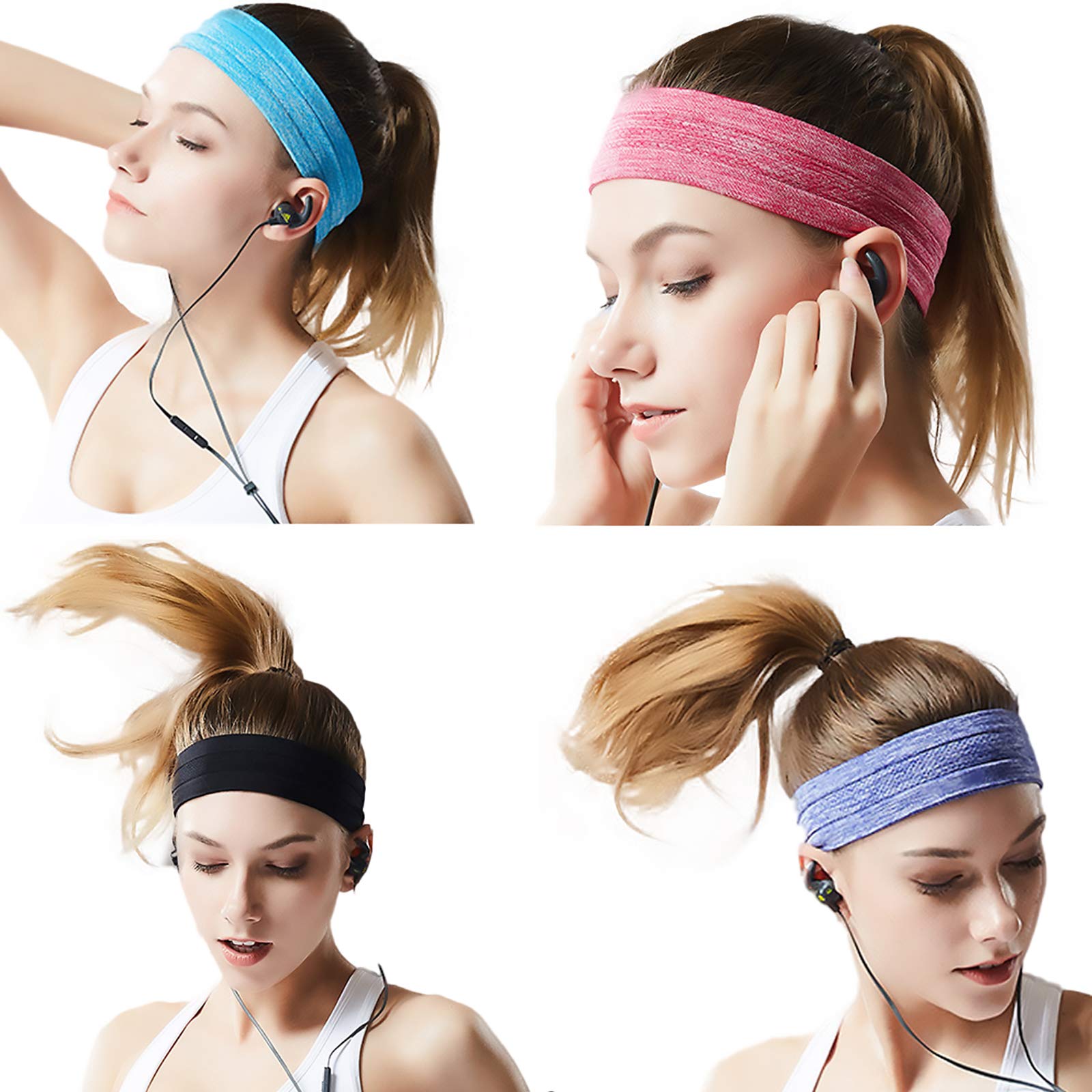 QiShang 6Pack Sweat Bands Headbands for Women Workout, Women's Fashion Non Slip Headband, Moisture Wicking Sweatband for Sports Running Athletic Yoga