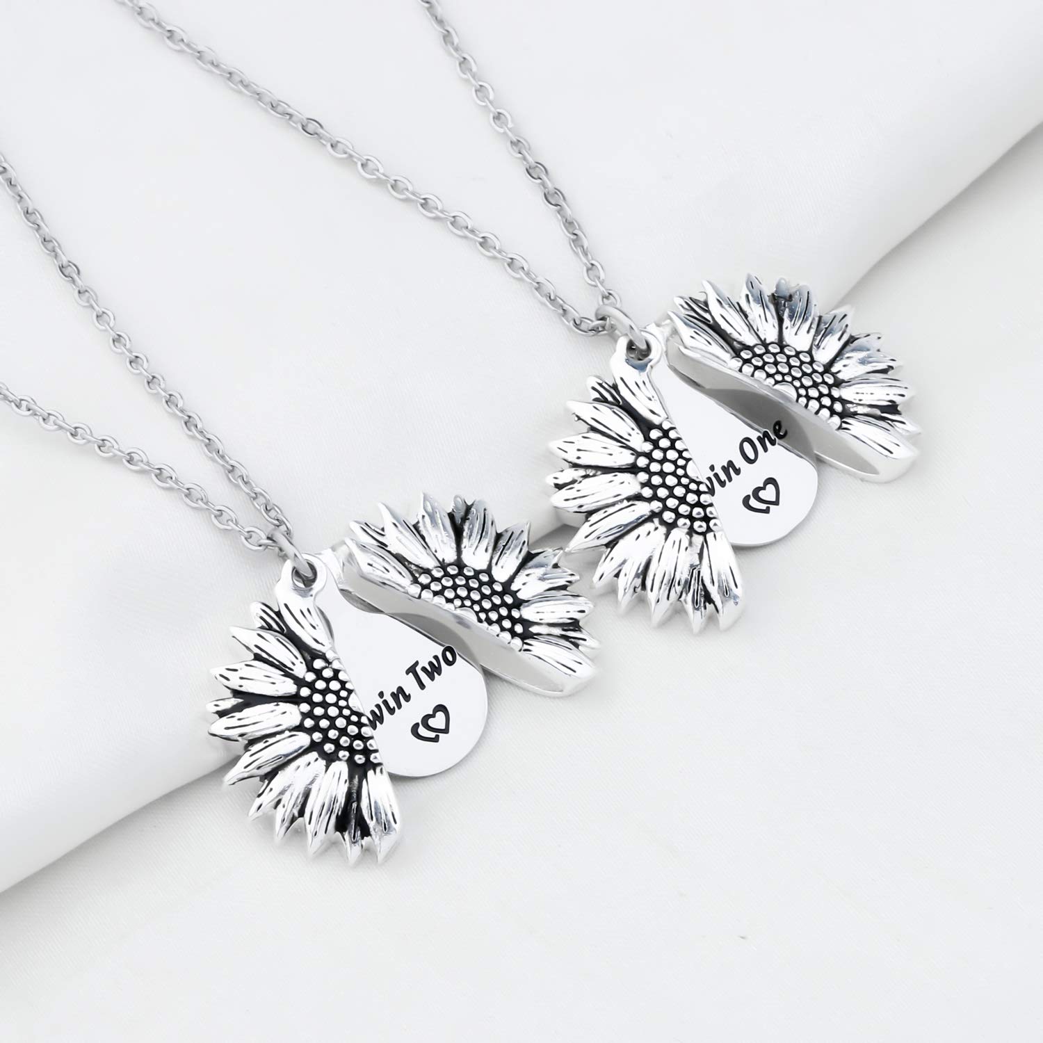 Gzrlyf Twin One Twin Two Necklaces Sunflower Locket Necklace Twins Jewelry Twin Sister Gifts (Twins Necklace Set)