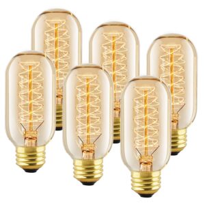 6 pack t45 edison bulbs, 40 watt antique vintage e26 base dimmable amber glass incandescent light bulbs, warm white 120v lamp for home light fixtures decoration, warll sconce by luxon