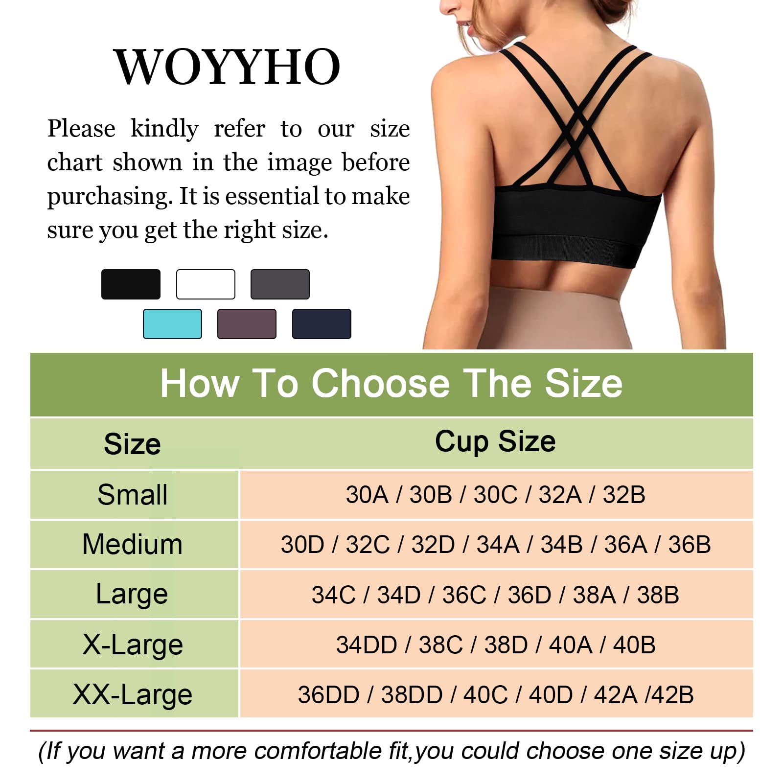 WOYYHO Strappy Sports Bra for Women Sexy Crisscross Back Medium Support Yoga Bra with Removable Cups 3 Pack