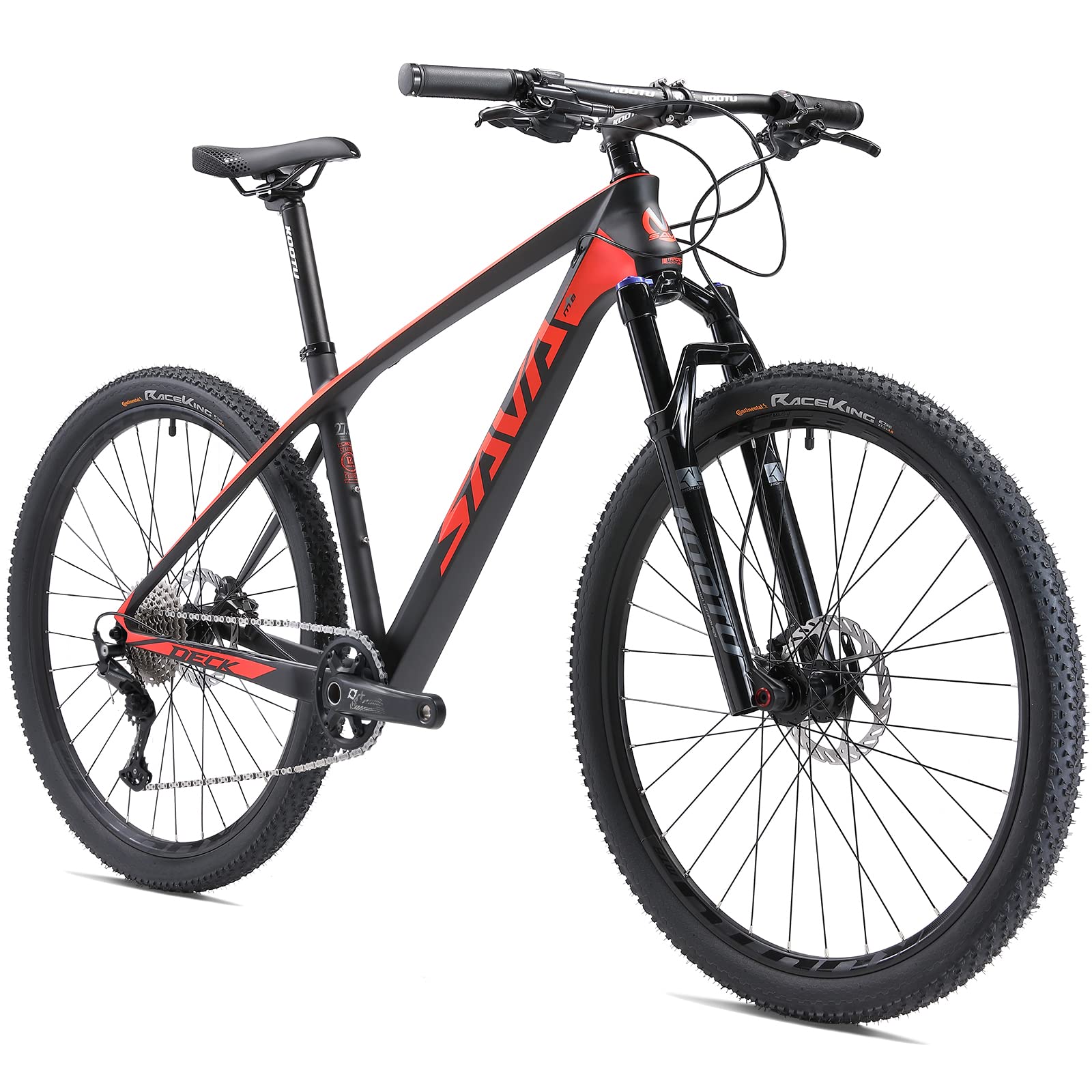 SAVADECK Carbon Fiber Mountain Bike, DECK6.1 MTB 27.5" Complete Hard Tail Mountain Bicycle 12 Speeds with DEORE M6100 Group Set (Black Red, 29x17'')